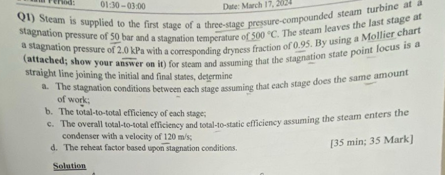 Solved stagnation pressure of 50bar ﻿ and a stagnation | Chegg.com