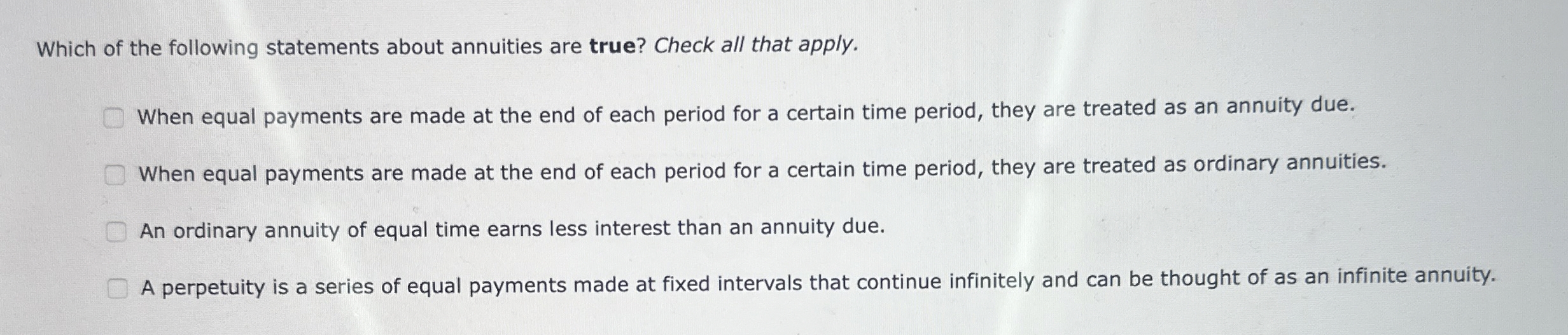 Solved Which of the following statements about annuities are | Chegg.com