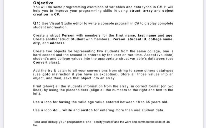 Solved Objective You will do some programming exercises of | Chegg.com