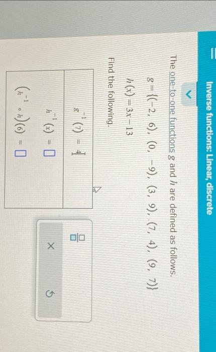 Solved 11 Inverse functions: Linear, discrete V The | Chegg.com