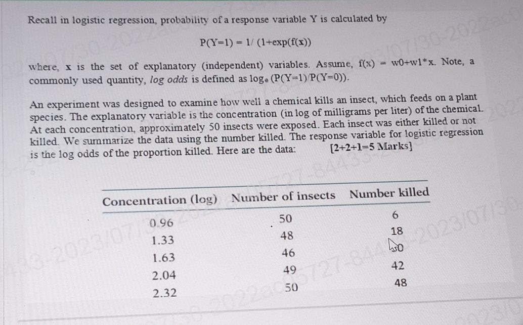 Recall in logistic regression, probability of a | Chegg.com