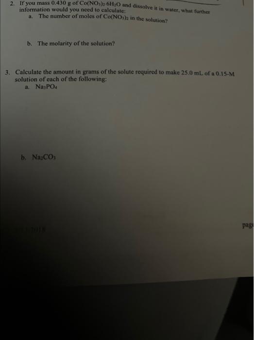 2. If you mass 0.430 g of Co(NO3)2=6H2O and dissolve | Chegg.com