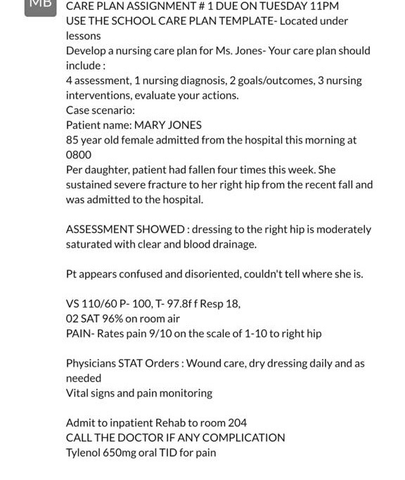Solved MIB CARE PLAN ASSIGNMENT # 1 DUE ON TUESDAY 11PM USE | Chegg.com