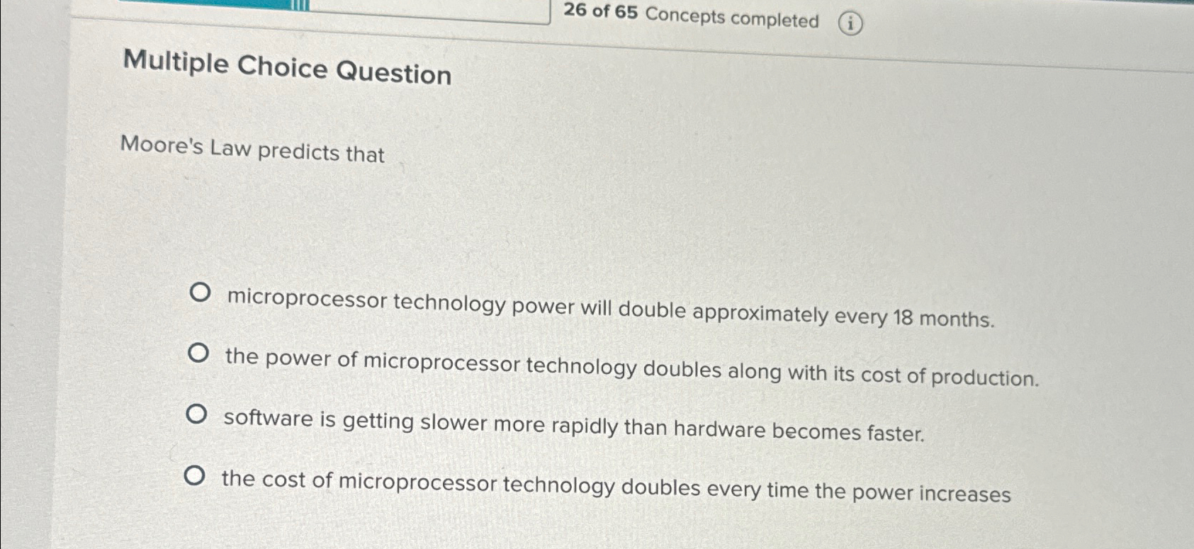 Solved 26 ﻿of 65 ﻿Concepts completed (i)Multiple Choice | Chegg.com