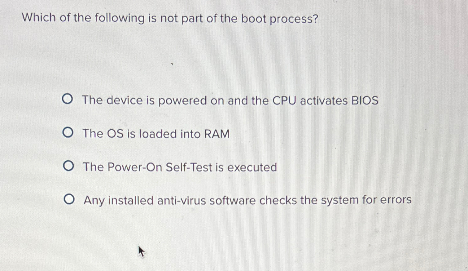 Solved Which of the following is not part of the boot | Chegg.com