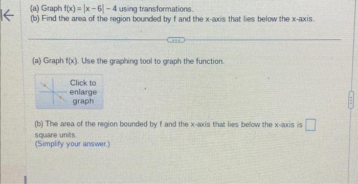 Solved (a) Graph f(x)=∣x−6∣−4 using transformations. (b) | Chegg.com