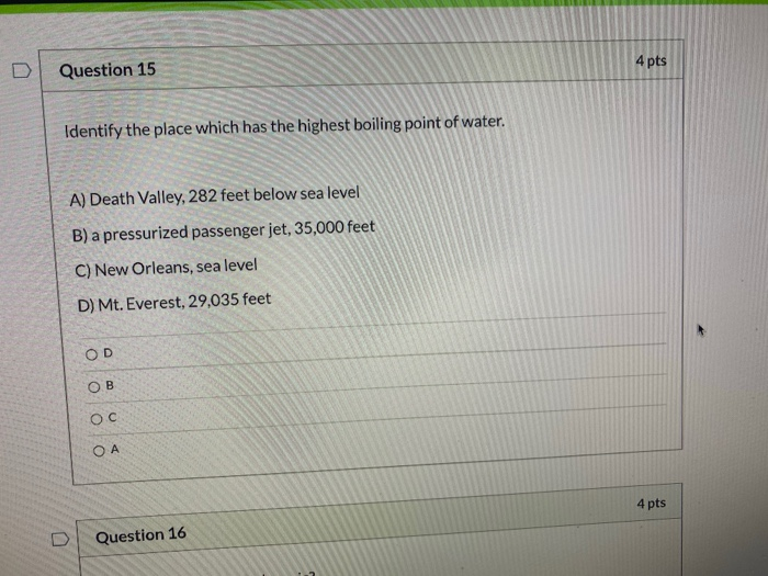 Solved 4 pts Question 15 Identify the place which has the | Chegg.com