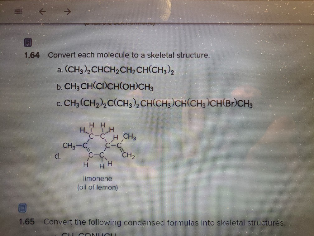 Solved 1.64 Convert each molecule to a skeletal structure. | Chegg.com