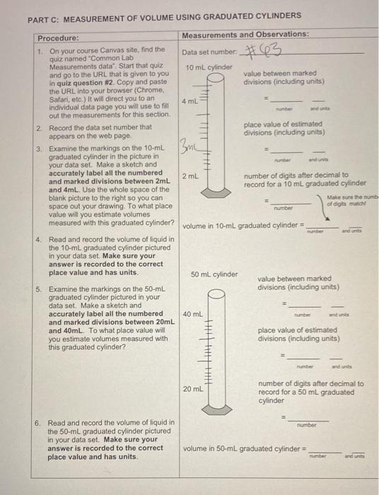 PART C: MEASUREMENT OF VOLUME USING GRADUATED | Chegg.com