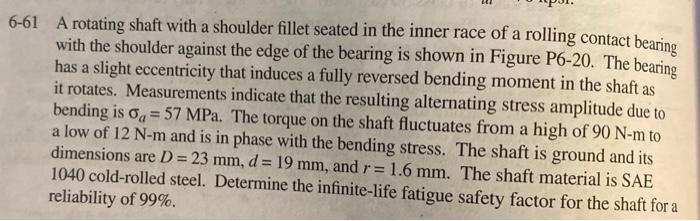 Solved 6-61 A rotating shaft with a shoulder fillet seated | Chegg.com