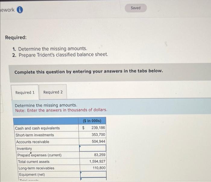 Solved Required: 1. Determine the missing amounts. 2. | Chegg.com