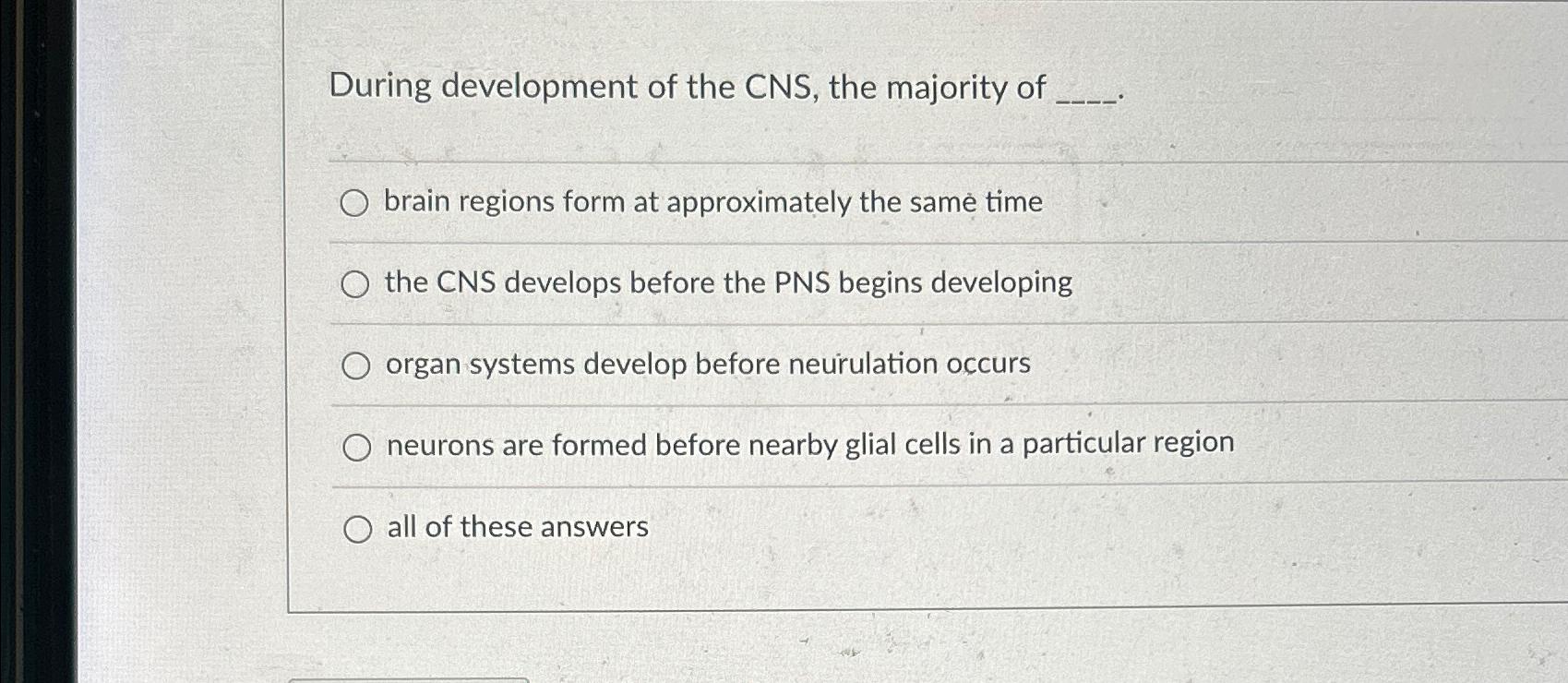 Solved During development of the CNS, ﻿the majority ofbrain | Chegg.com