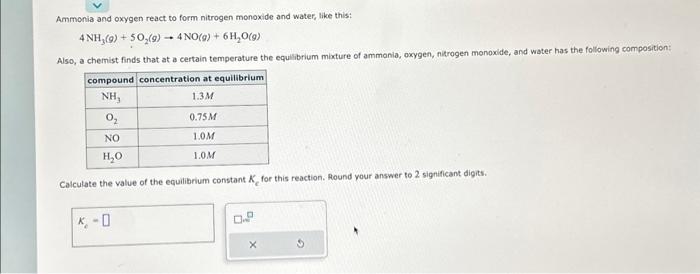 Solved Ammonia and oxygen react to form nitrogen monoxide | Chegg.com
