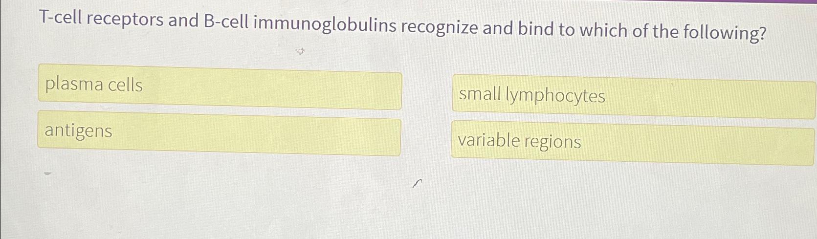 Solved T-cell receptors and B-cell immunoglobulins recognize | Chegg.com