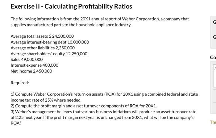 Solved Exercise II - Calculating Profitability Ratios The | Chegg.com