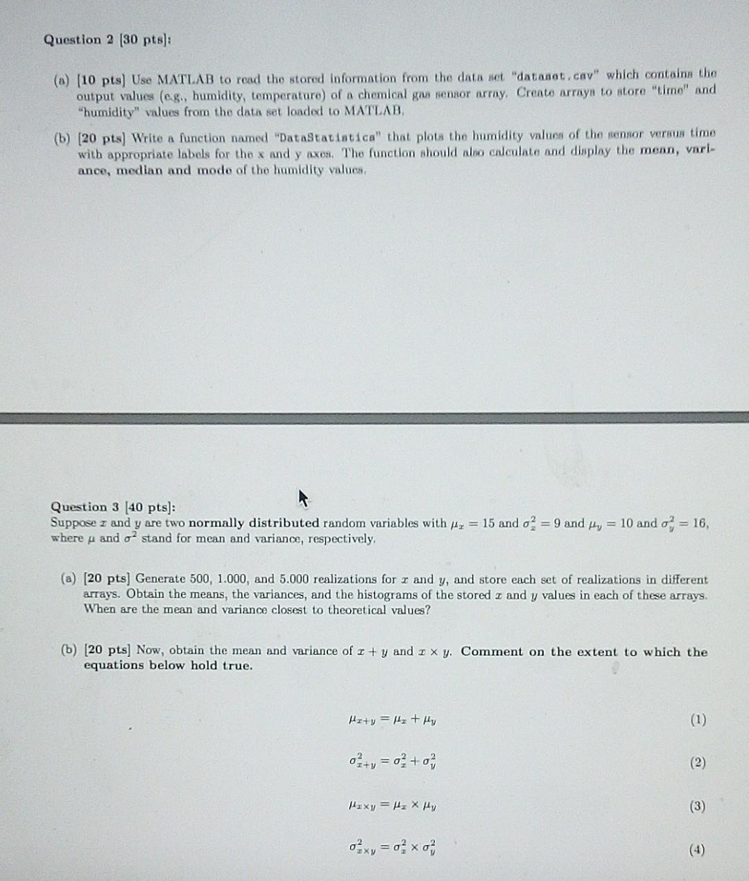 (a) [10 pts] Use MATLAB to read the stored | Chegg.com