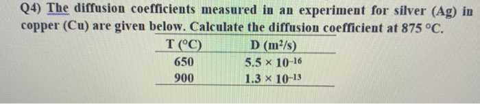 Solved 04) The diffusion coefficients measured in an | Chegg.com