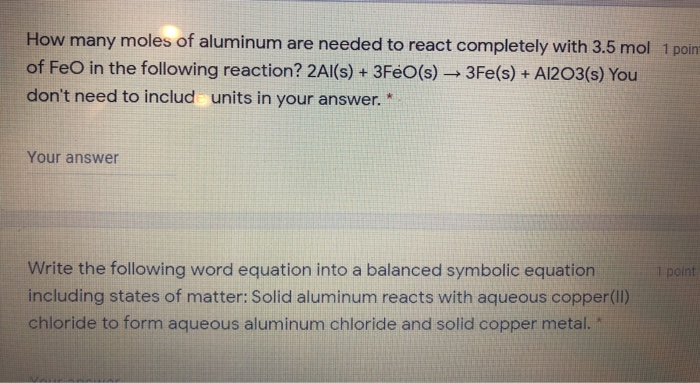 Solved How many moles of aluminum are needed to react | Chegg.com