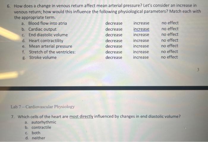 Solved 6. How does a change in venous return affect mean | Chegg.com