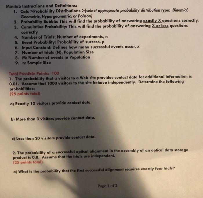 Minitab Instructions and Definitions: 1. Calc > | Chegg.com