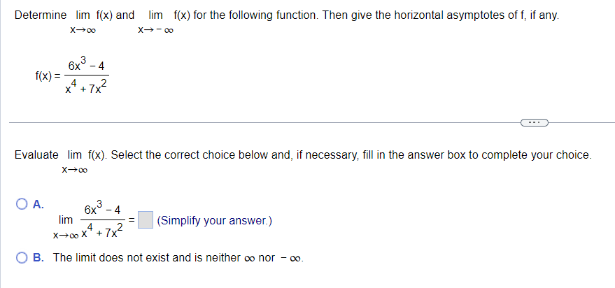 Solved Determine limx→∞f(x) and limx→−∞f(x) for the | Chegg.com