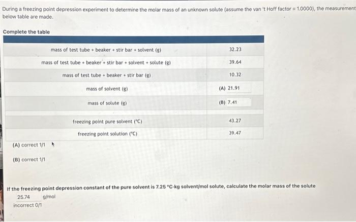Solved During a freezing point depression experiment to | Chegg.com