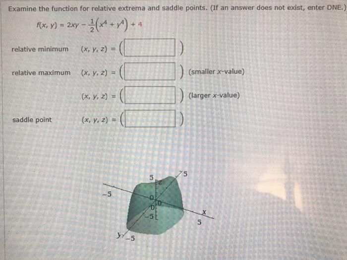 Solved Examine the function for relative extrema and saddle | Chegg.com