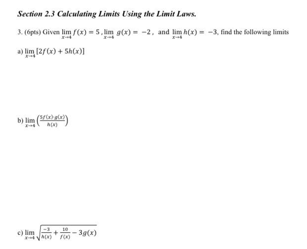 Solved Section 2.3 Calculating Limits Using the Limit Laws. | Chegg.com