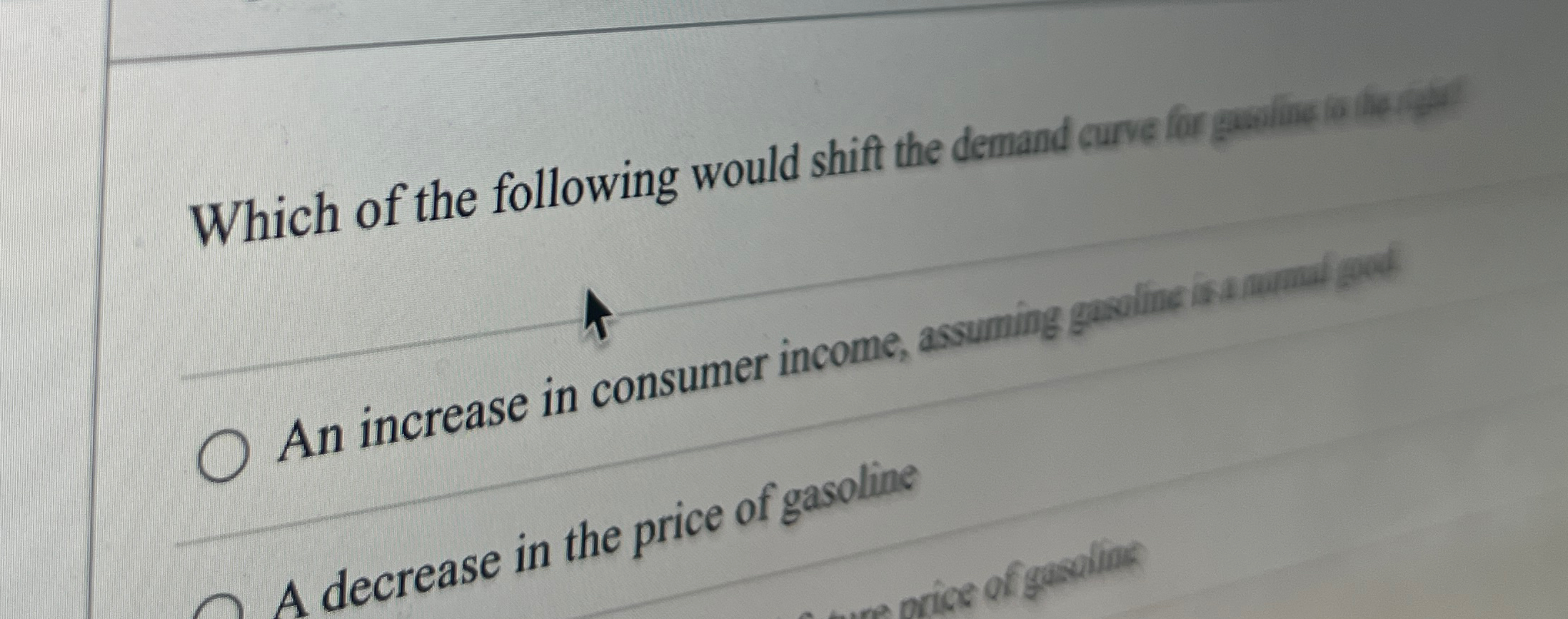 Solved A decrease in the price of gasoline | Chegg.com