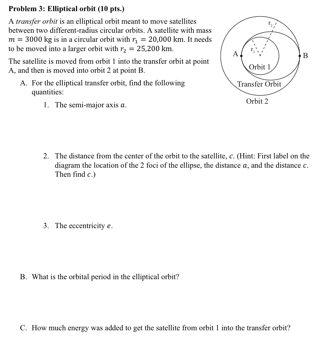 Solved Problem 3: Elliptical orbit (10 ﻿pts.)A transfer | Chegg.com