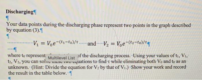 Solved Charging Your data points during the charging phase | Chegg.com