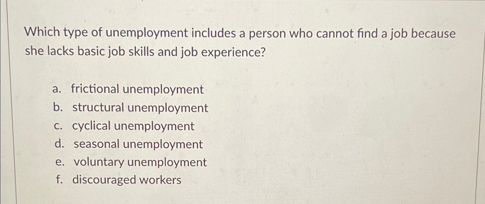 Solved Which type of unemployment includes a person who | Chegg.com