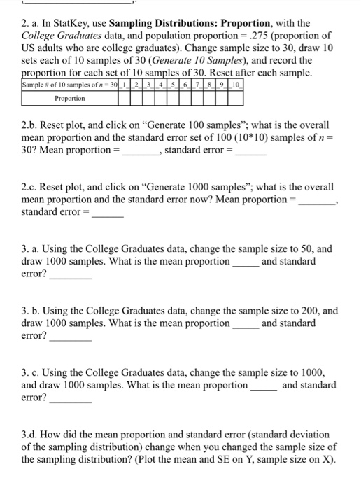 Solved 2. a. In StatKey, use Sampling Distributions: | Chegg.com