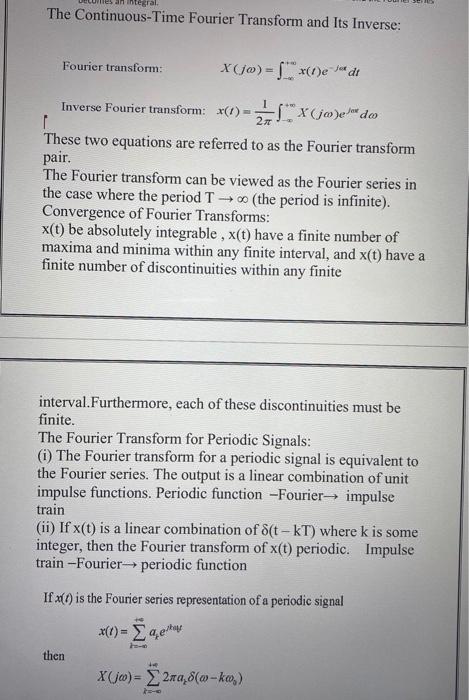 Solved an integral The Continuous-Time Fourier Transform and | Chegg.com