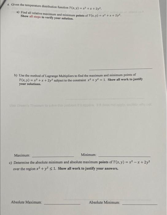 4. Given the temperature distribution function | Chegg.com