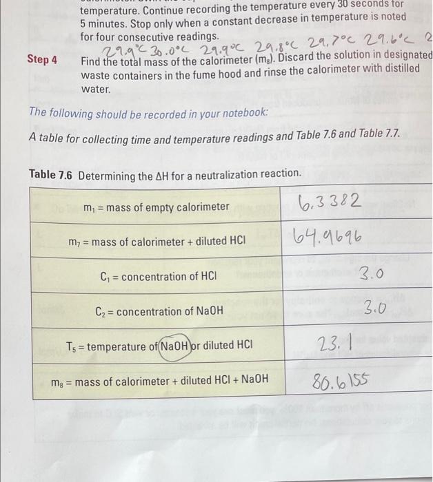 Solved temperature. Continue recording the temperature every | Chegg.com