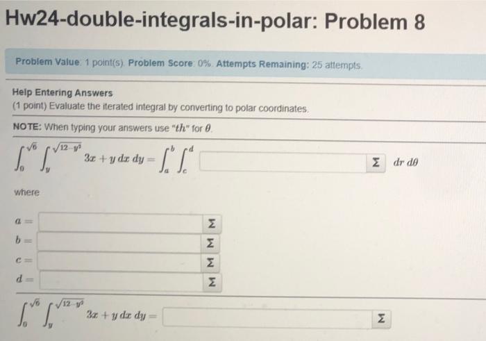 Solved Hw24-double-integrals-in-polar: Problem Problem Value | Chegg.com