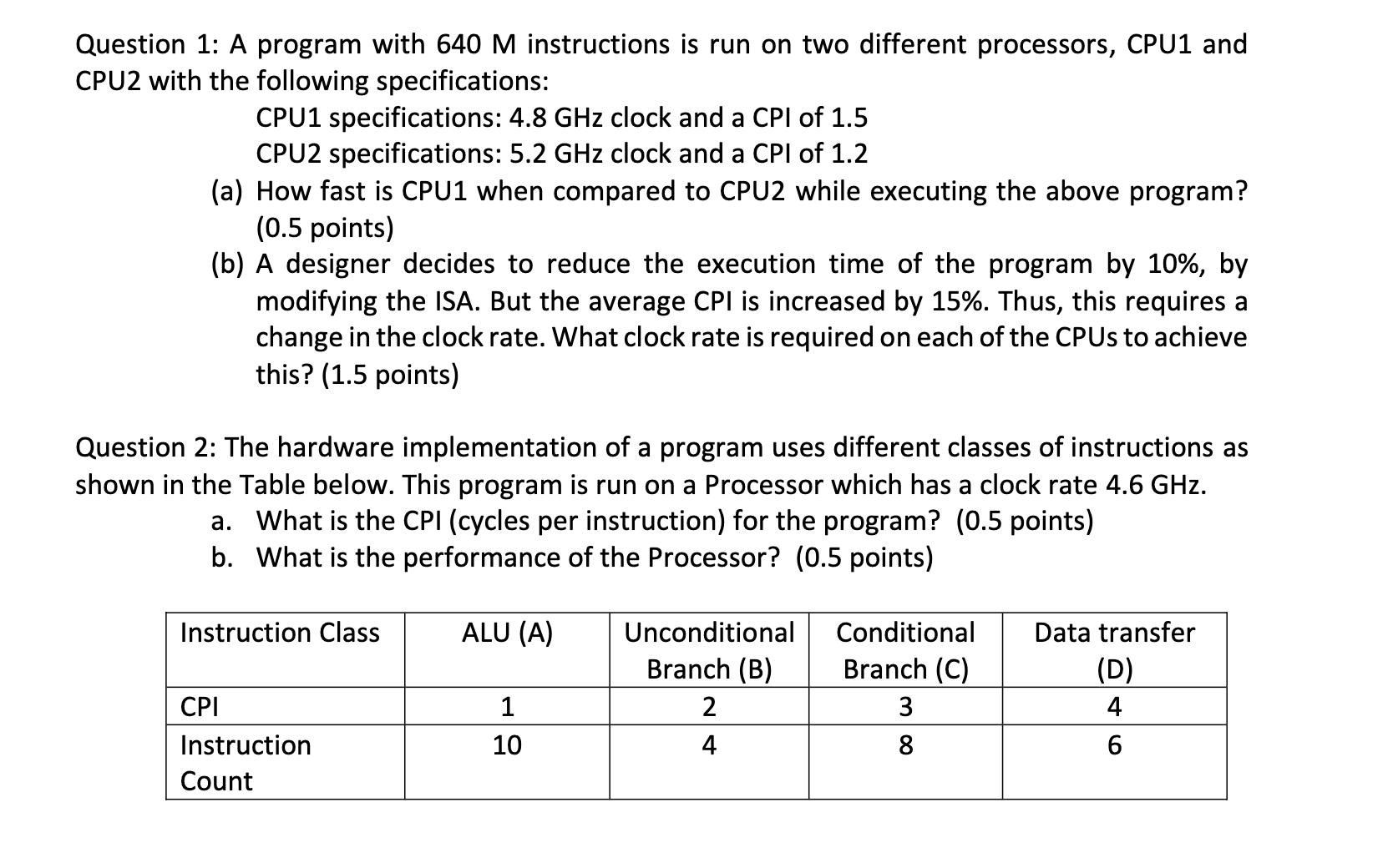 Solved Question 1: A program with 640 ﻿M instructions is run | Chegg.com