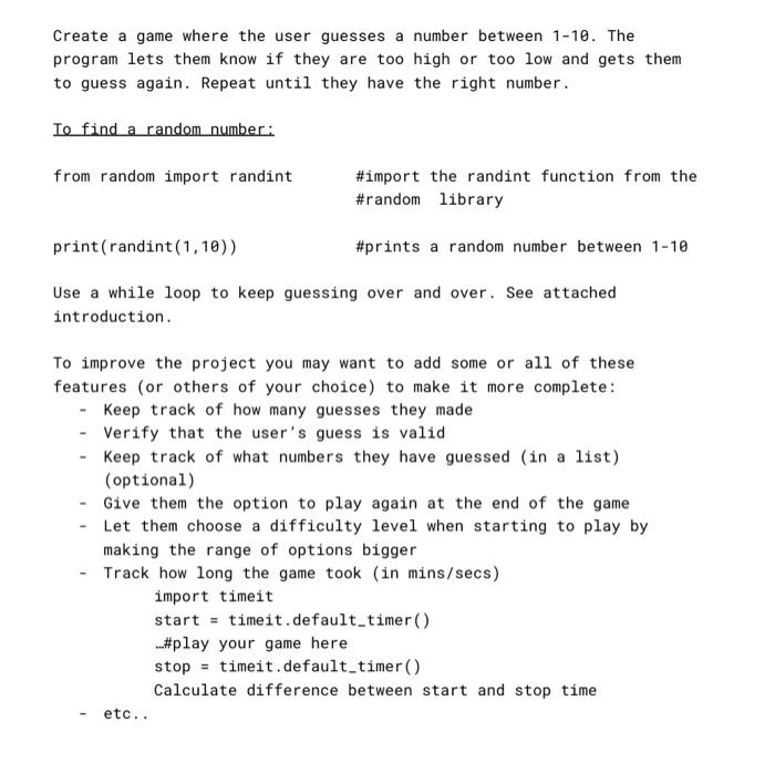 Solved Create a game where the user guesses a number between | Chegg.com