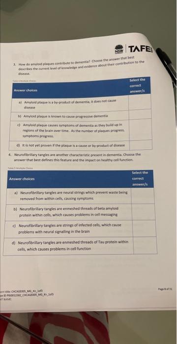 Solved dieate. 4. Neurofibrillary tanglet are another | Chegg.com