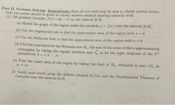 Part II. Problem Solving: Instructions: Show all you | Chegg.com
