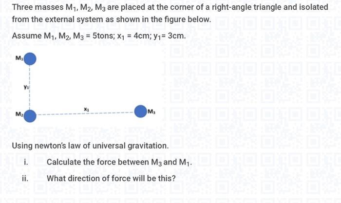 Solved Three masses M₁, M2, M3 are placed at the corner of a | Chegg.com
