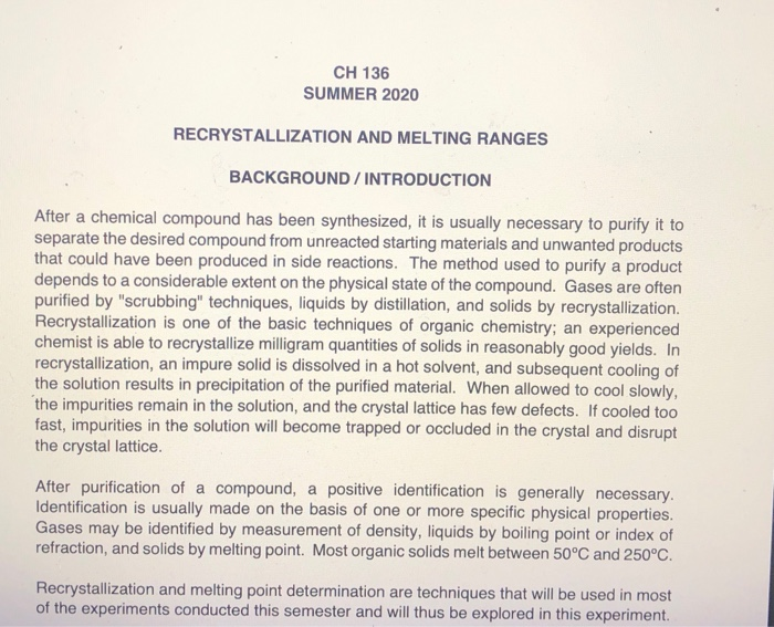 Solved: Name: G. The Recrystallized Solid Was Only Pressed... | Chegg.com