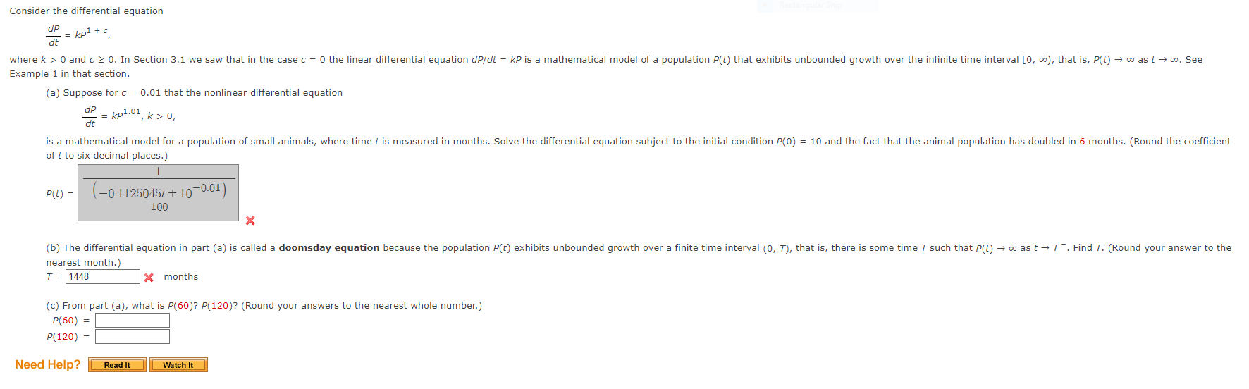 Solved Consider the differential equationdPdt=kP1+cExample 1 | Chegg.com