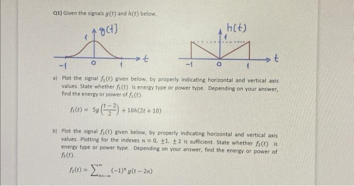 Solved Q1) Given the signals g(t) and h(t) below, a) Plot | Chegg.com