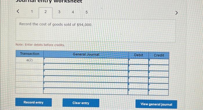 Solved Journal entry worksheet Record the cost of goods sold | Chegg.com