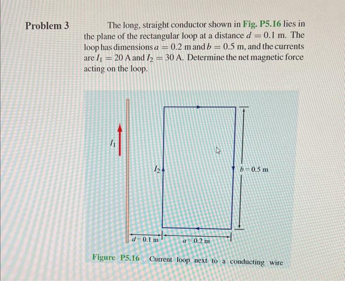Solved The long, straight conductor shown in Fig. P5.16 lies | Chegg.com