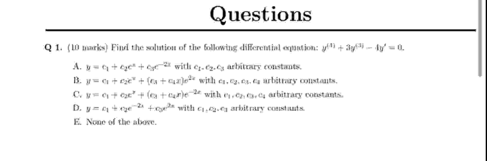 Solved QuestionsA. y=c1+c2t-x+c4r-2n ﻿with c1-c2*c3 | Chegg.com