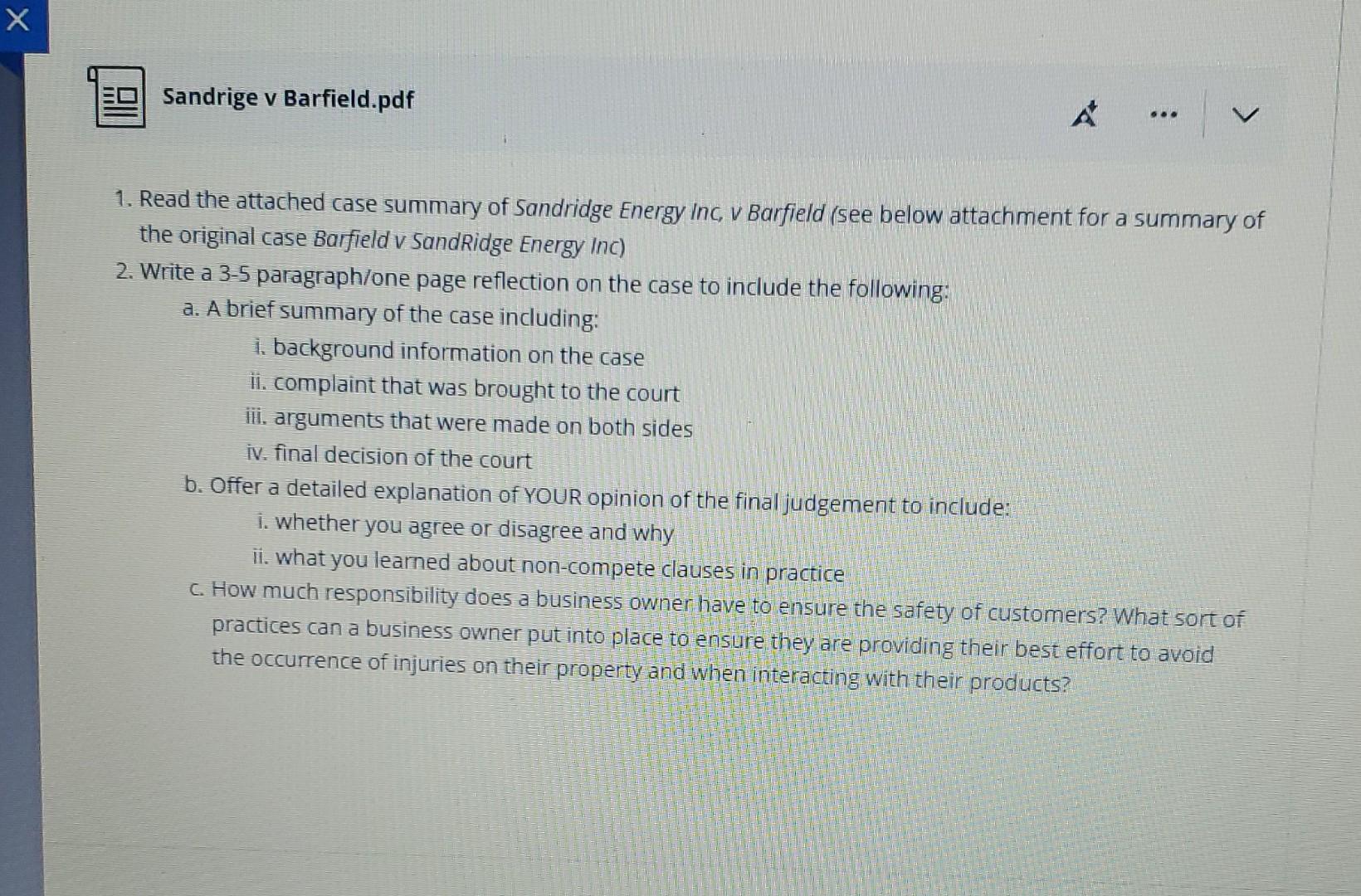 Sandrige v Barfield.pdf 1. Read the attached case | Chegg.com