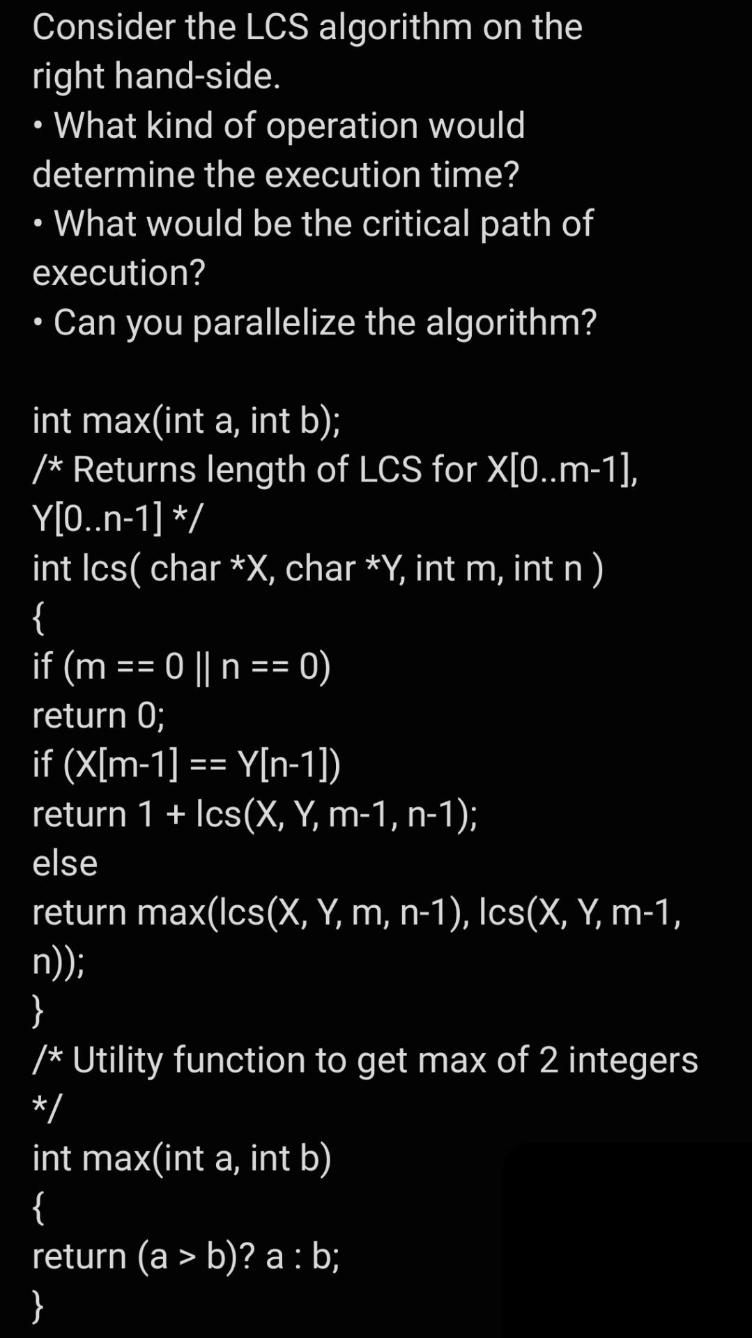 Solved Consider The Lcs Algorithm On The Right Hand Side